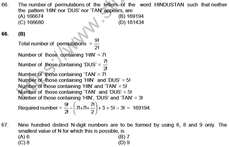 JEE Mathematics Permutation and Combination MCQs Set A with Answers